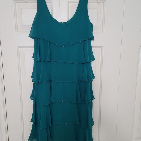 Scsarlet nNite | Dresses | Green Turquoise Ruffled Tank Dress Sequins ...